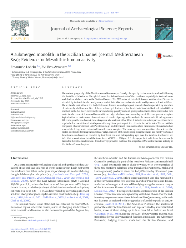 (PDF) A submerged monolith in the Sicilian Channel (central ...