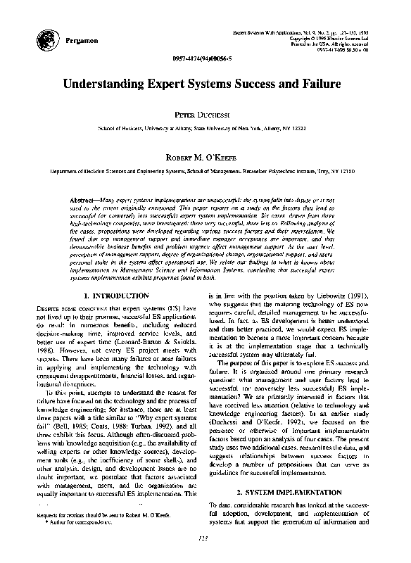 (PDF) Understanding expert systems success and failure