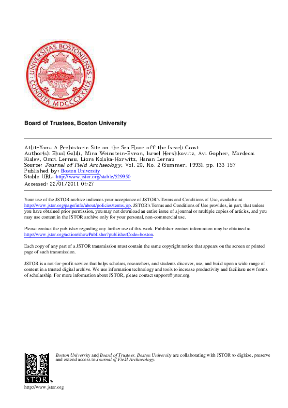 (PDF) Atlit-Yam: A prehistoric site on the sea floor off the Israeli ...