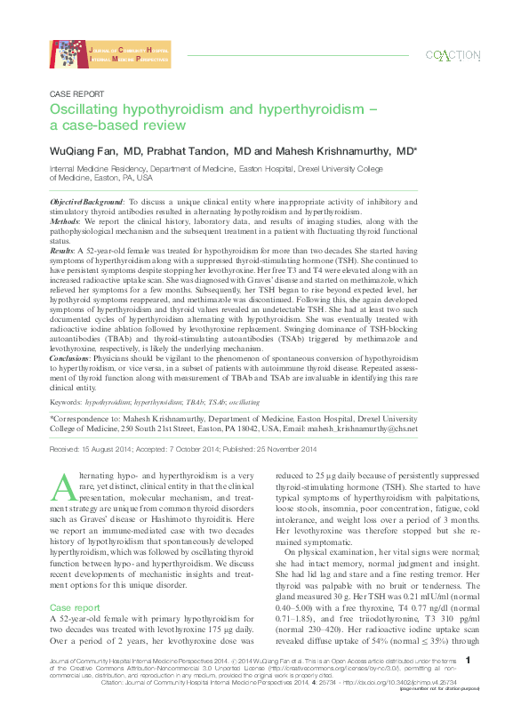 (PDF) Oscillating hypothyroidism and hyperthyroidism - a case-based review