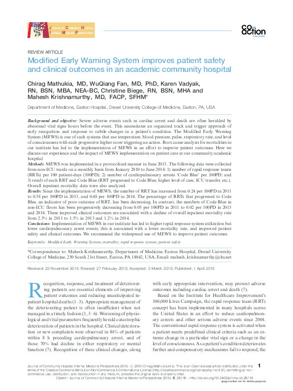(PDF) Modified Early Warning System improves patient safety and ...