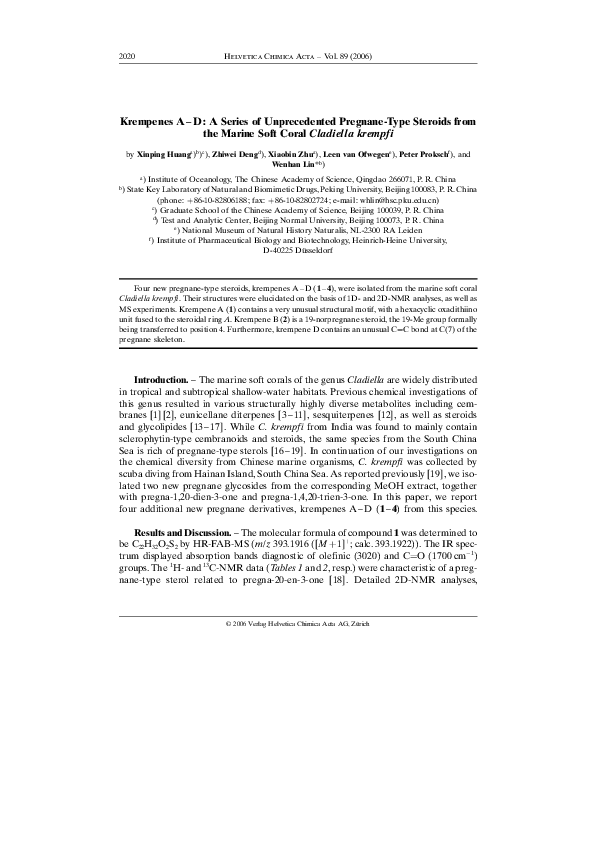 (PDF) Krempenes A–D: A Series of Unprecedented Pregnane-Type Steroids ...