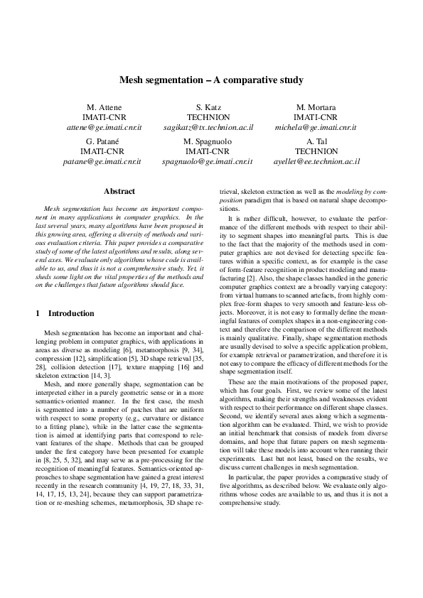 (PDF) Mesh Segmentation - A Comparative Study