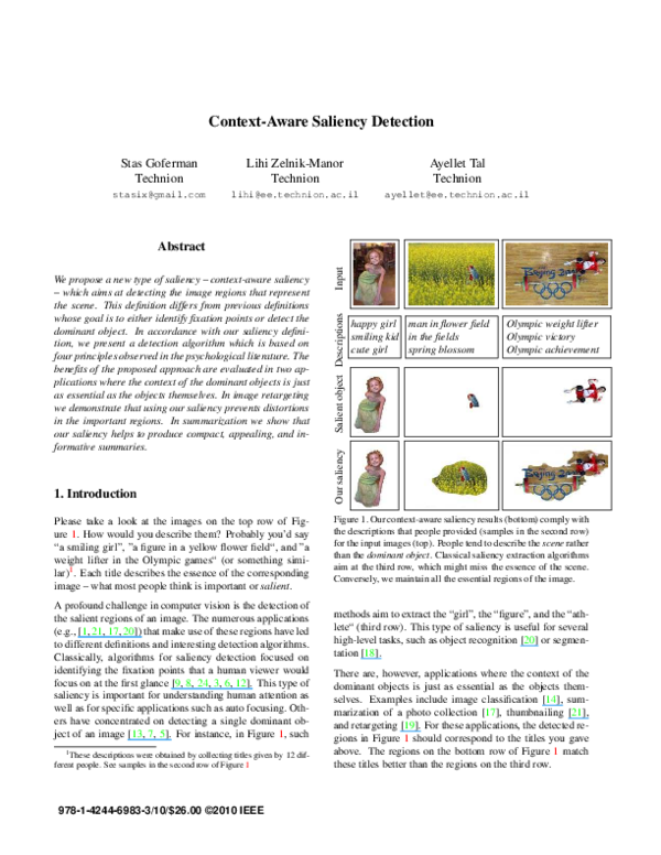 Pdf Context Aware Saliency Detection