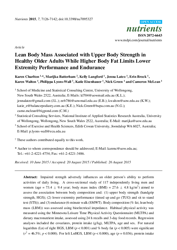 (PDF) Lean Body Mass Associated with Upper Body Strength in Healthy ...