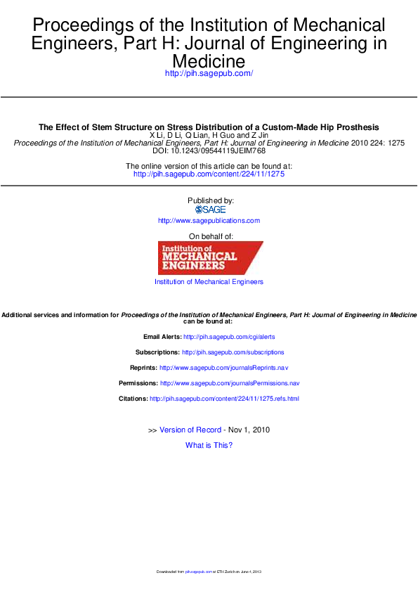 Pdf The Effect Of Stem Structure On Stress Distribution Of A Custom Made Hip Prosthesis