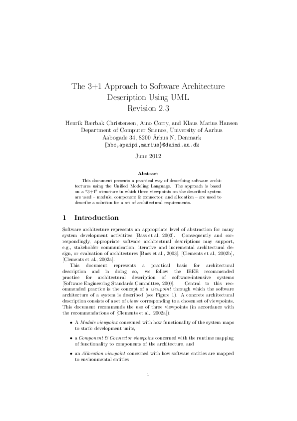 Pdf An Approach To Software Architecture Description Using Uml