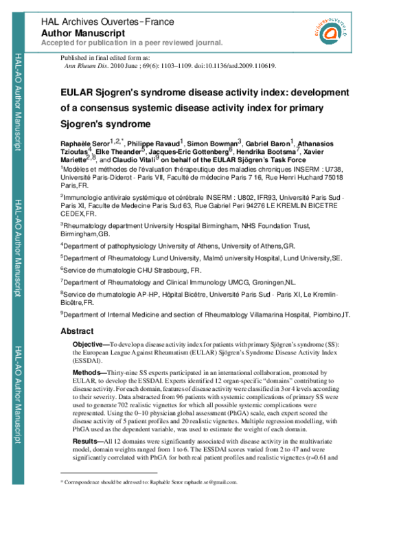 (PDF) EULAR Sjogren's Syndrome Disease Activity Index (ESSDAI) is ...