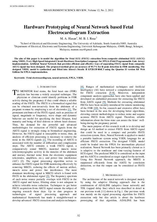 Pdf Hardware Prototyping Of Neural Network Based Fetal