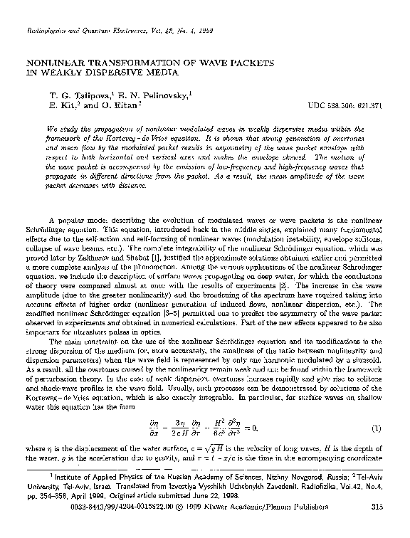 (PDF) Nonlinear transformation of wave packets in weakly dispersive media