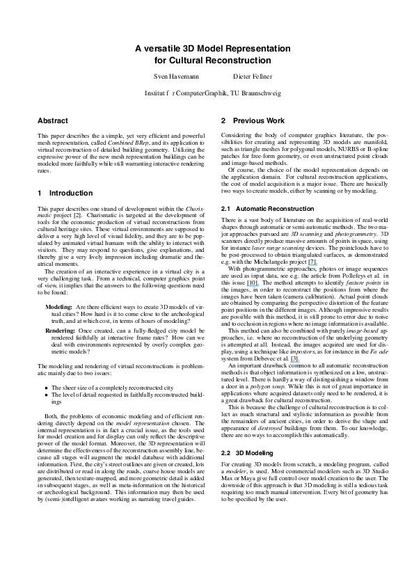 (PDF) A versatile 3D model representation for cultural reconstruction