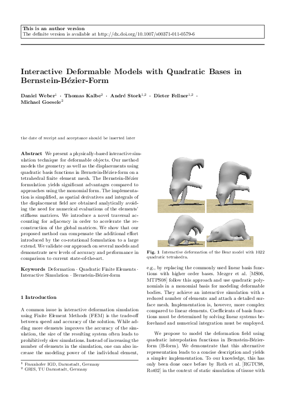 (PDF) Interactive deformable models with quadratic bases in Bernstein–Bézier-form