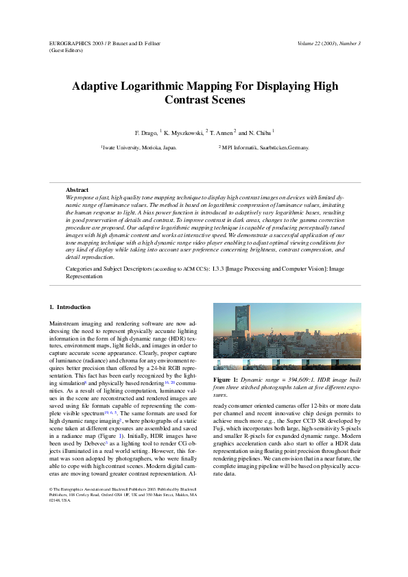 Pdf Adaptive Logarithmic Mapping For Displaying High Contrast Scenes