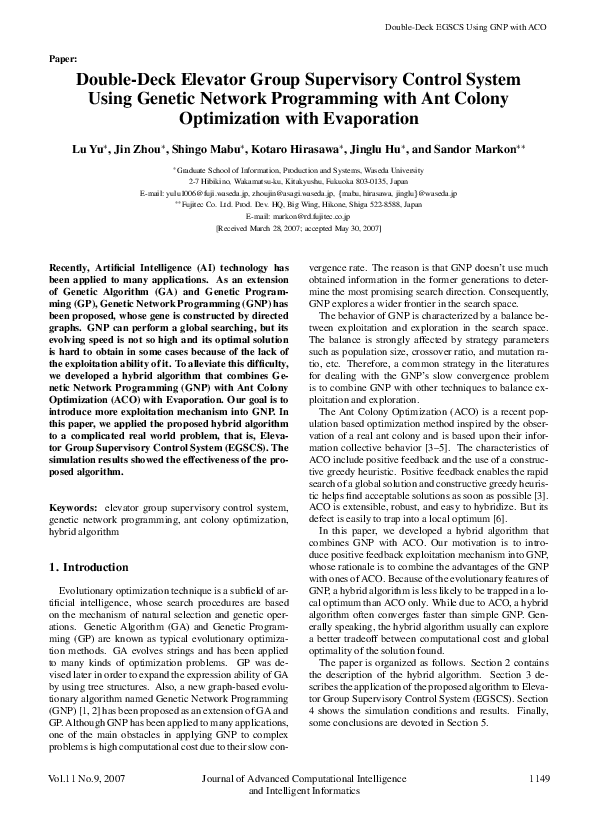 (PDF) A Double-Deck Elevator Group Supervisory Control System Using Genetic Network Programming