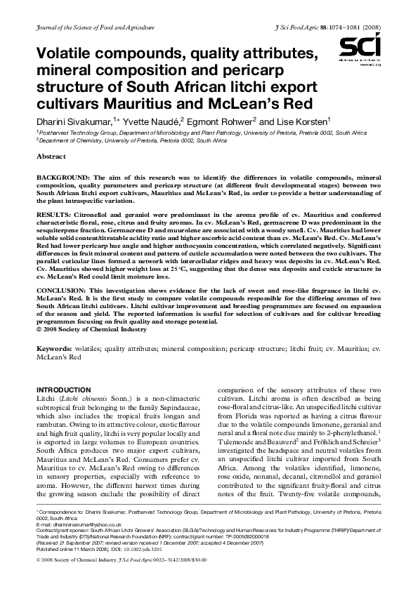 (PDF) Volatile compounds, quality attributes, mineral composition and ...