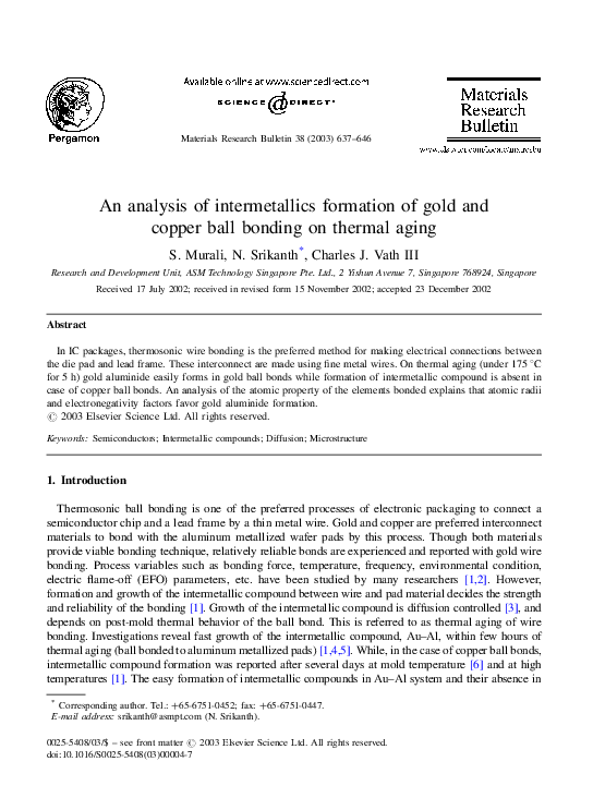 (PDF) An analysis of intermetallics formation of gold and copper ball ...