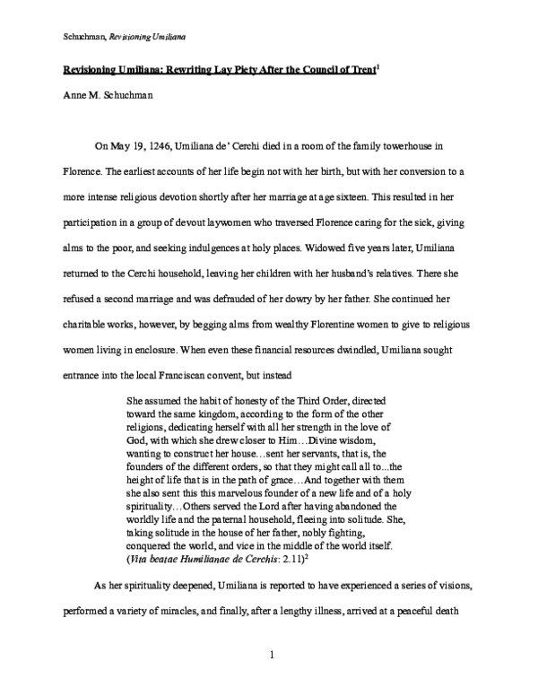 (PDF) Revisioning Umiliana: Rewriting Lay Piety After the Council of ...