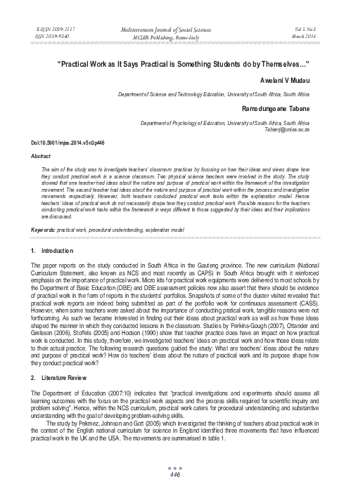 (PDF) “Practical work as it says practical is something students do by ...