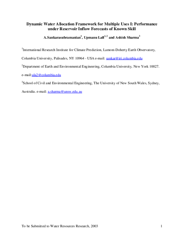 Pdf Dynamic Water Allocation Framework For Multiple Uses Ii