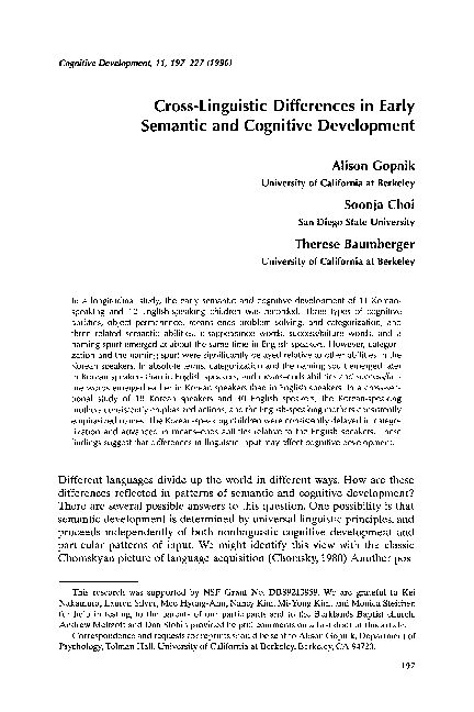 (PDF) Cross-linguistic differences in early semantic and cognitive development