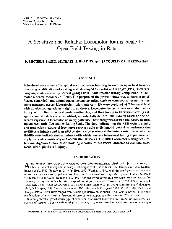 (PDF) A Sensitive and Reliable Locomotor Rating Scale for Open Field ...