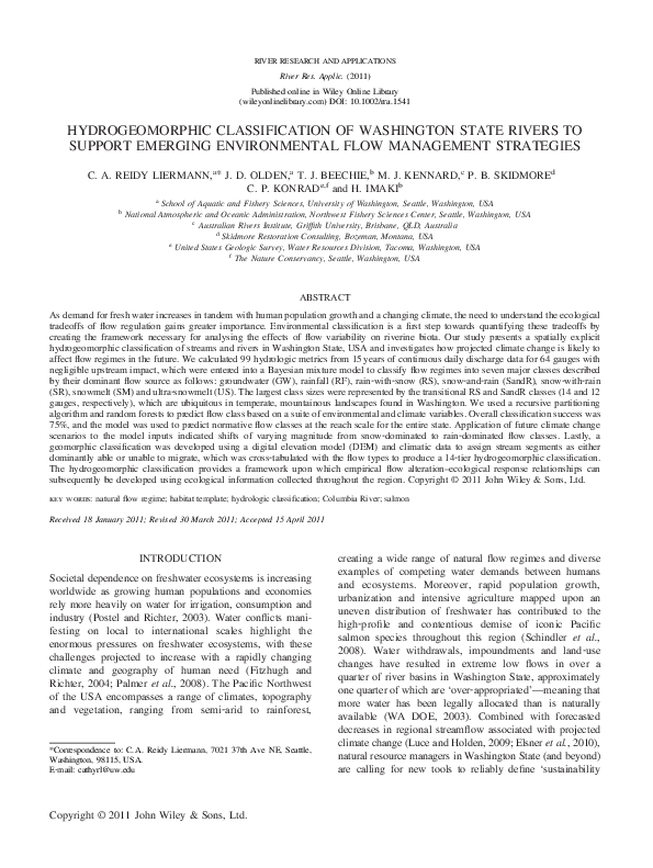 HYDROGEOMORPHIC CLASSIFICATION OF WASHINGTON STATE RIVERS TO SUPPORT ...