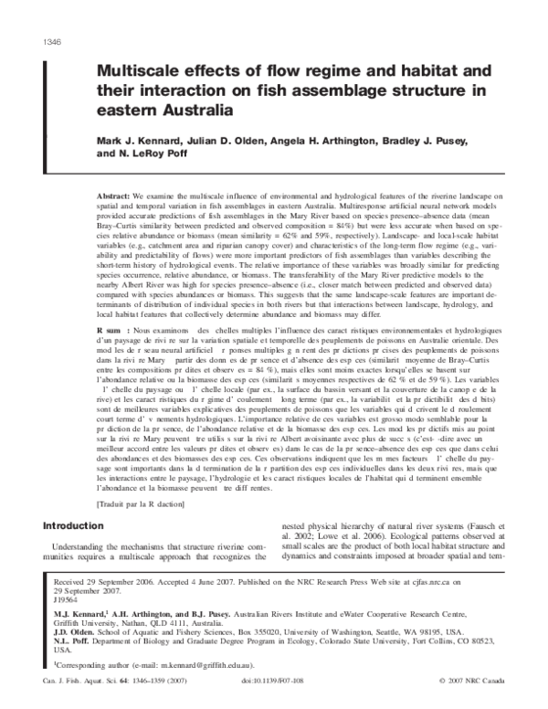 (PDF) Multiscale effects of flow regime and habitat and their interaction on fish assemblage ...