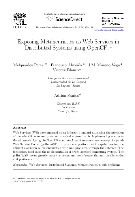 (PDF) Exposing Metaheuristics as Web Services in Distributed Systems using OpenCF