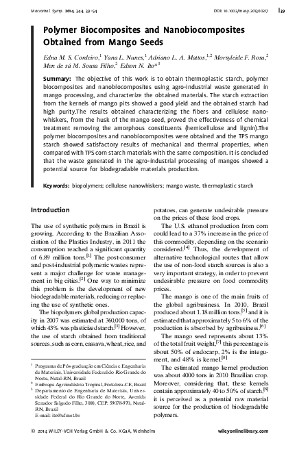 (PDF) Polymer Biocomposites and Nanobiocomposites Obtained from Mango Seeds