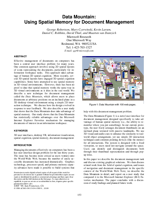 (PDF) Data Mountain: Using Spatial Memory for Document Management