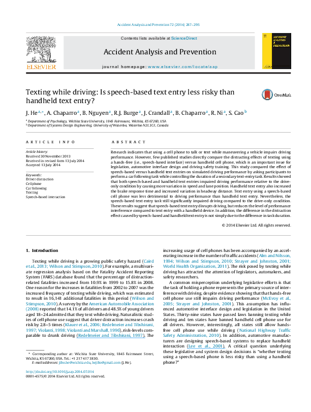 (PDF) Texting while driving