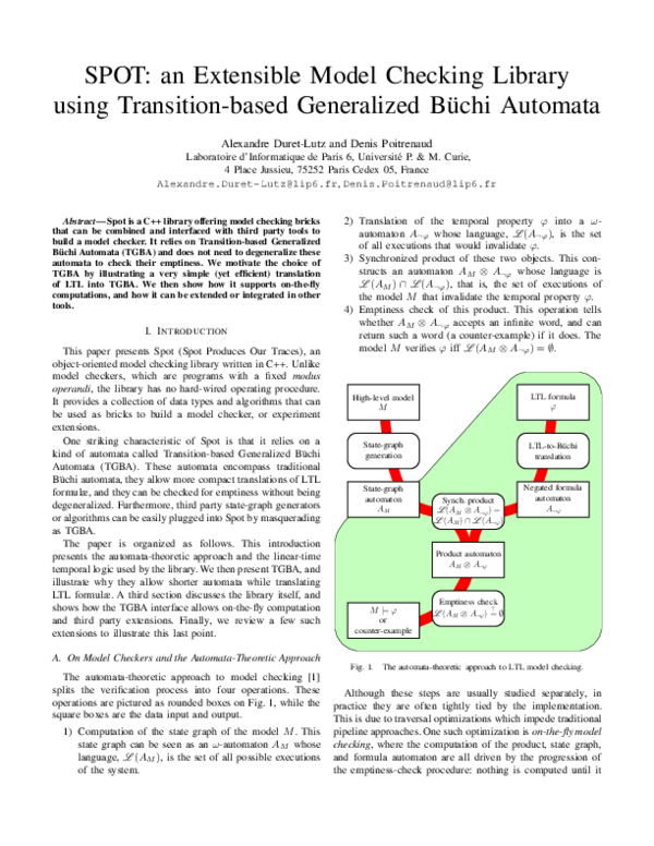 (PDF) SPOT: an extensible model checking library using transition-based generalized buchi automata