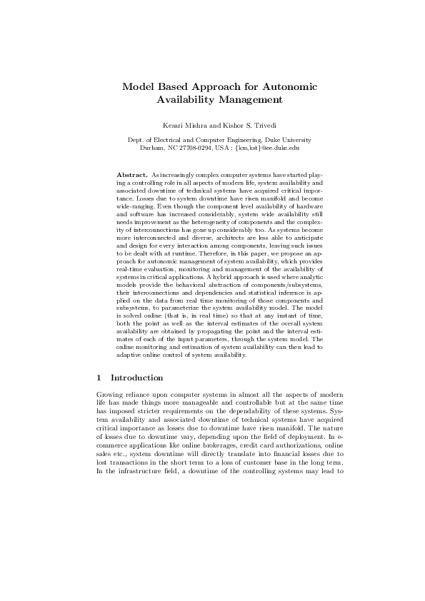 (PDF) Model Based Approach for Autonomic Availability Management