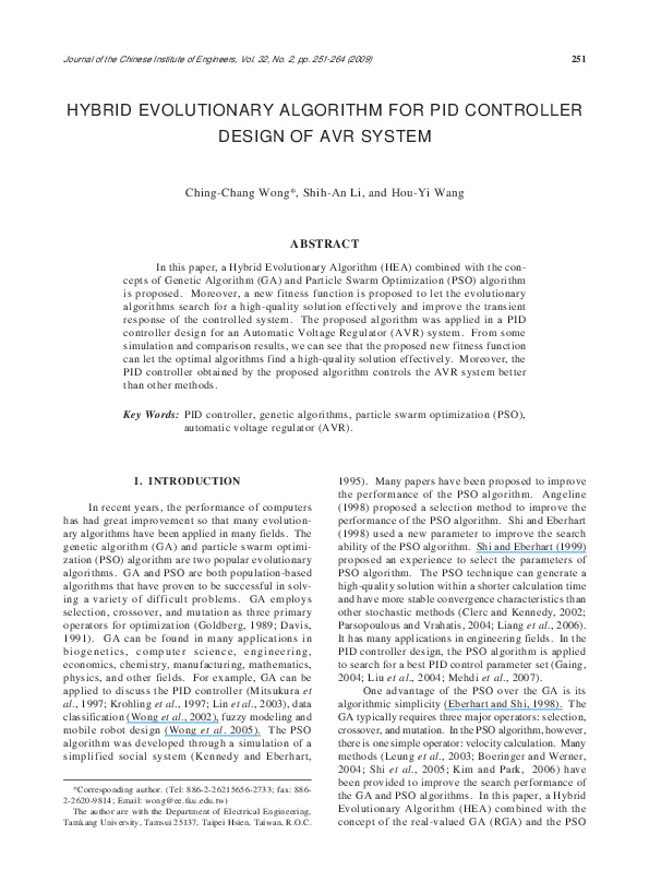 (PDF) Hybrid evolutionary algorithm for PID controller design of AVR system
