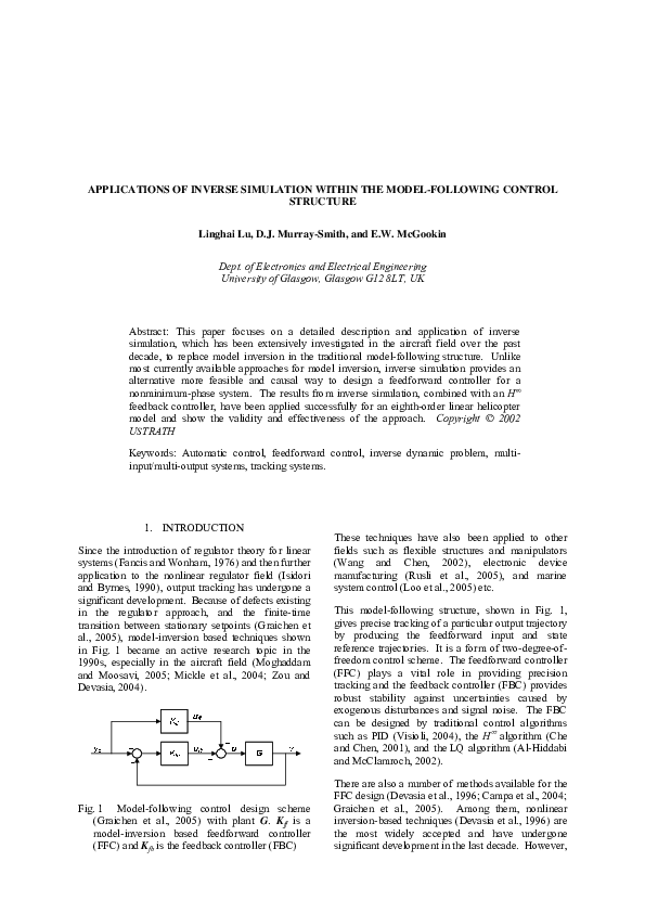 Pdf Applications Of Inverse Simulation Within The Model Following Control Structure Euan
