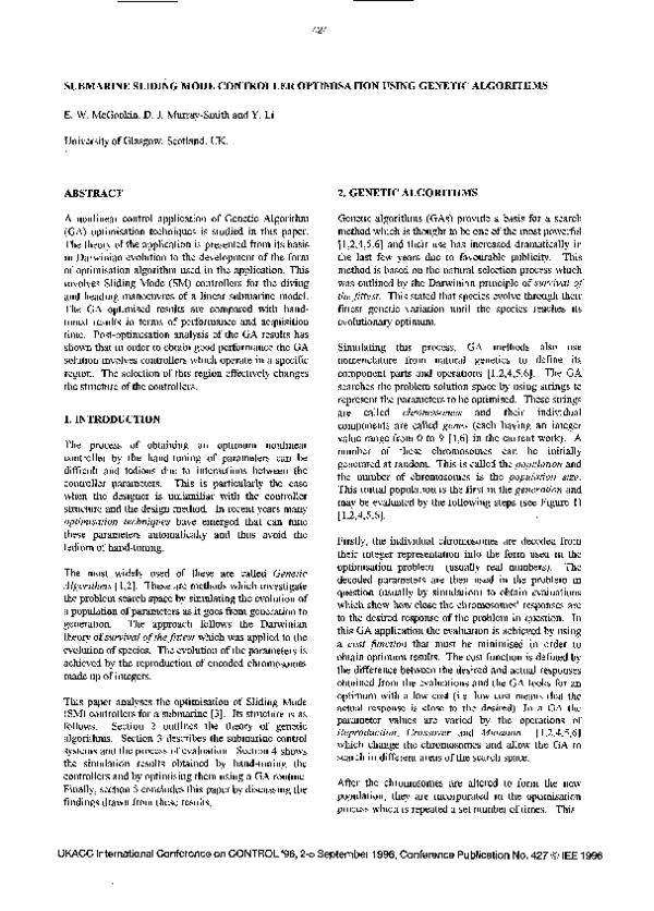 (PDF) Submarine sliding mode controller optimisation using genetic algorithms