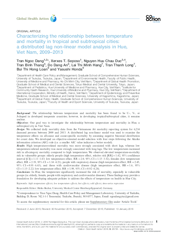 (PDF) Characterizing the relationship between temperature and mortality in tropical and ...