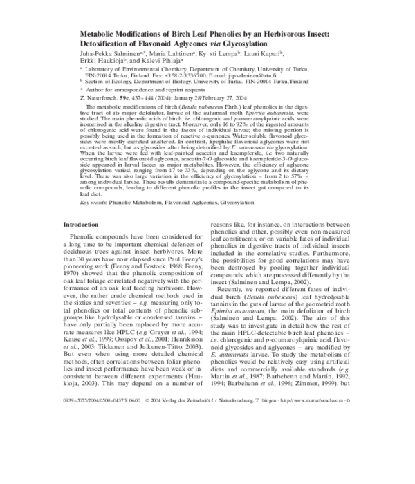 (PDF) Metabolic Modifications of Birch Leaf Phenolics by an Herbivorous ...