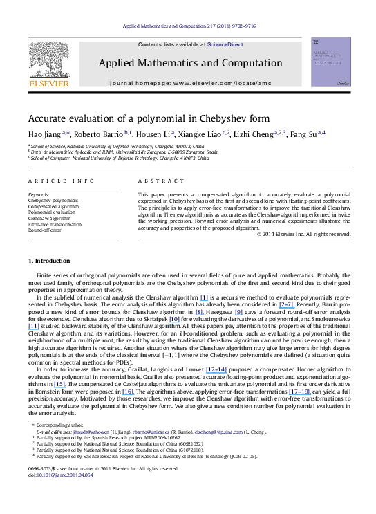 (PDF) Accurate evaluation of a polynomial in Chebyshev form