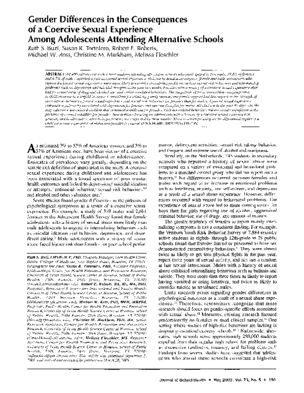 Pdf Gender Differences In The Consequences Of A Coercive Sexual