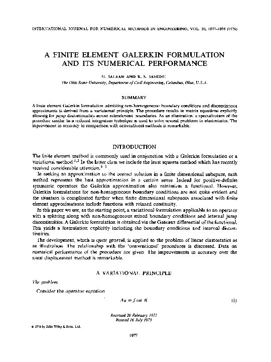(PDF) A finite element Galerkin formulation and its numerical performance