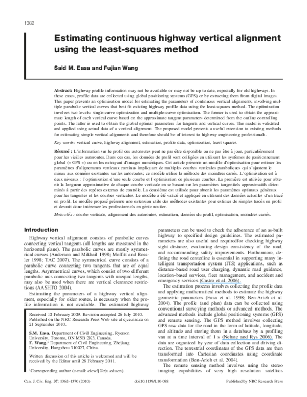 Pdf Estimating Continuous Highway Vertical Alignment Using The Least