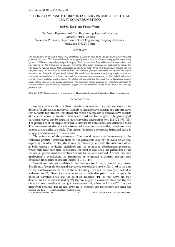 Pdf Fitting Composite Horizontal Curves Using The Total Least Squares