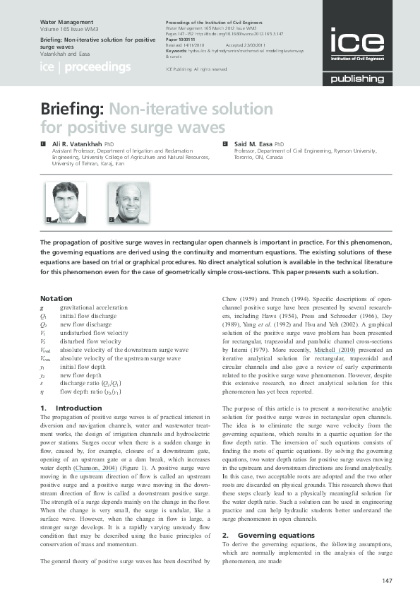 (PDF) Briefing: Non-iterative solution for positive surge waves