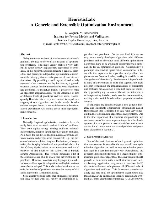 (PDF) HeuristicLab: A Generic and Extensible Optimization Environment