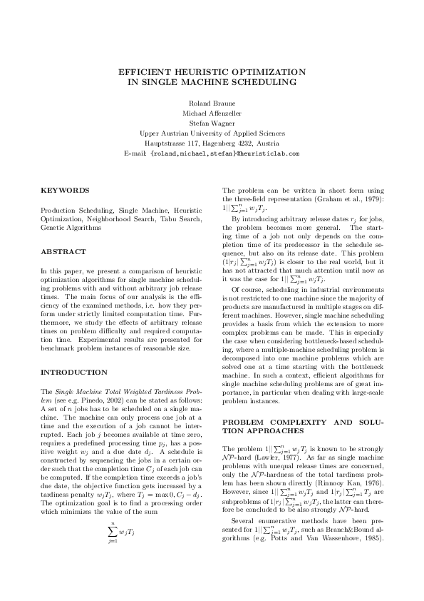 (PDF) Efficient heuristic optimization in single machine scheduling