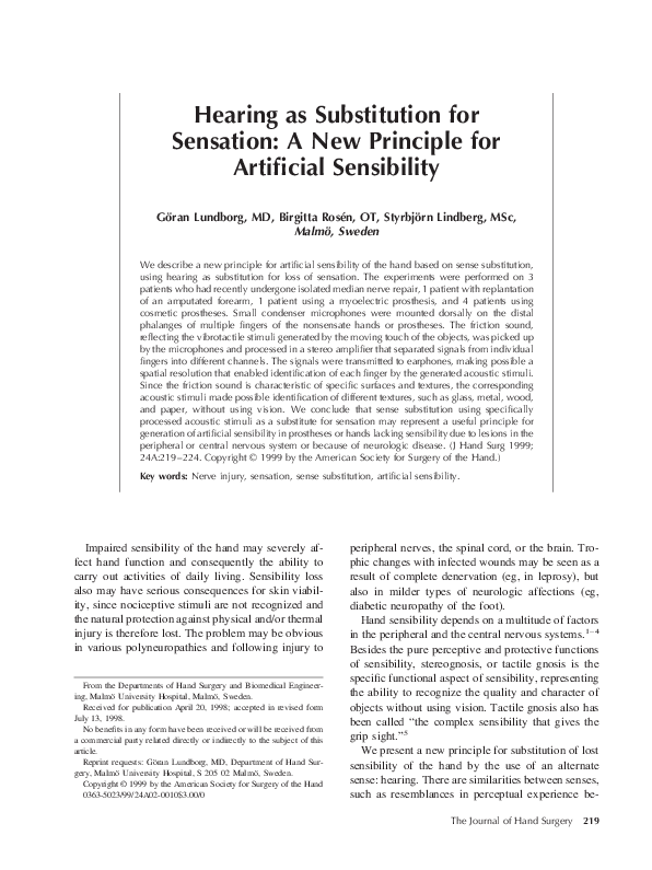 (PDF) Hearing as substitution for sensation: A new principle for ...