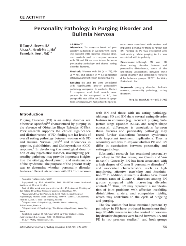 (PDF) Personality pathology in purging disorder and bulimia nervosa