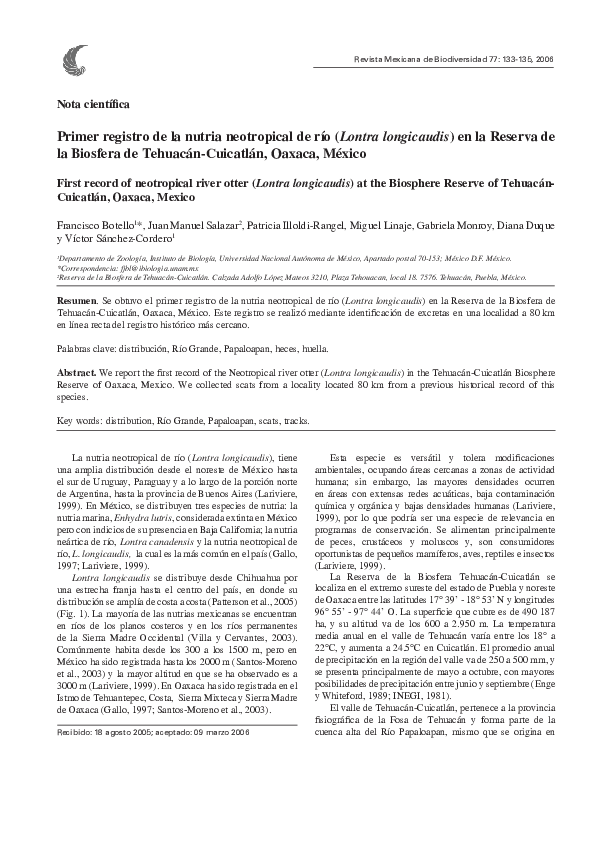 (PDF) Primer registro de la nutria neotropical de río (Lontra ...