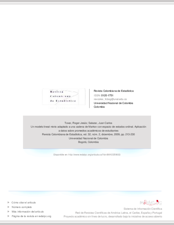 (PDF) Un modelo lineal mixto adaptado a una cadena de Markov con ...